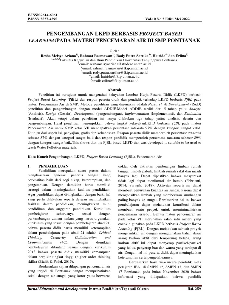 MENGEMBANGKAN LKPD BERBASIS PROJECT BASED LEARNING UNTUK MENGAJAR MATERI PENCEMARAN AIR DI SMP | PDF