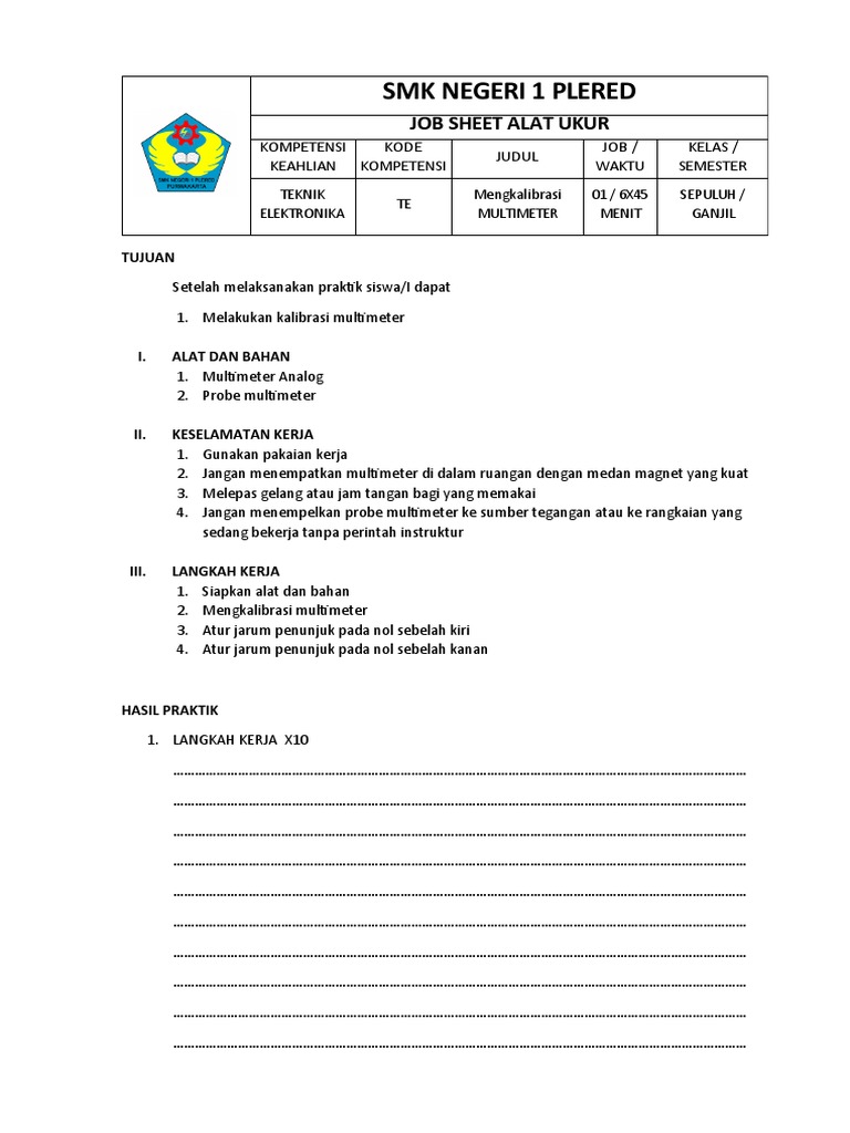 Job Sheet 1 Kalibrasi Multimeter Analog | PDF