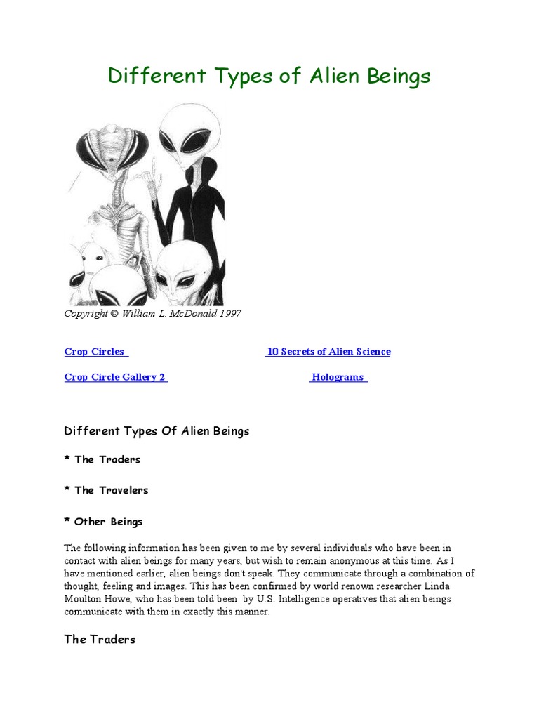 Different Types of Alien Beings | PDF | Extraterrestrial Life | Human