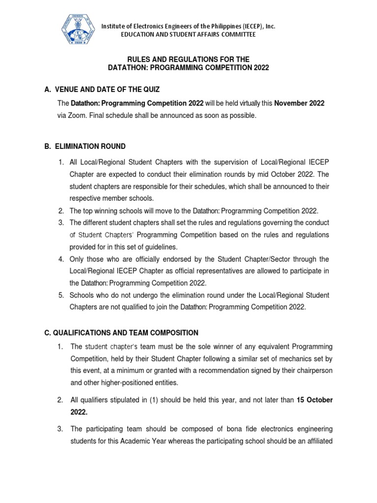 DATATHON PROGRAMMING COMPETITION 2022 Rules and Regulations 1 | PDF ...