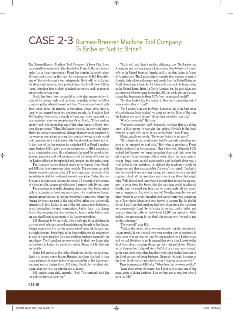 Case 2.3 Bribe or Not To Bribe | PDF | Bribery | Business
