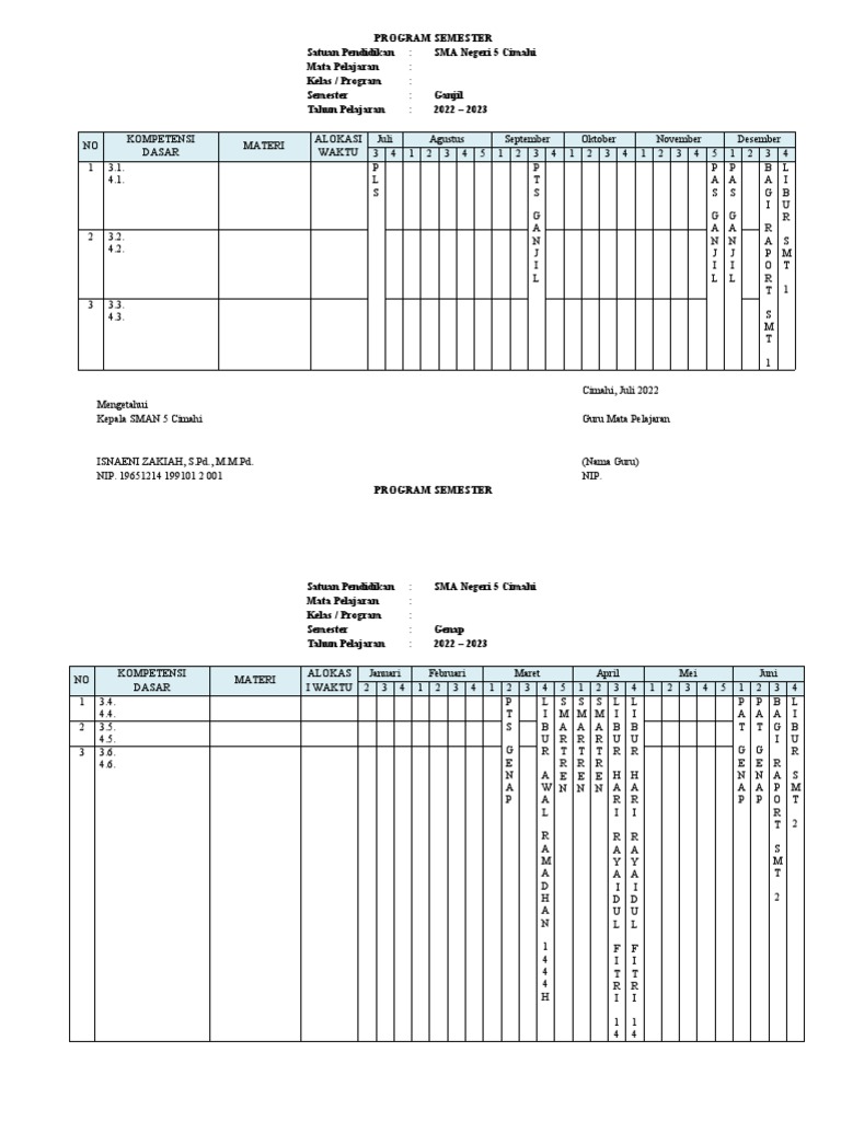 Format Program Semester 2022-2023 | PDF