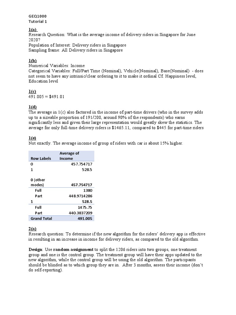 GEA1000 Tutorial Clement | PDF | Mean | Median