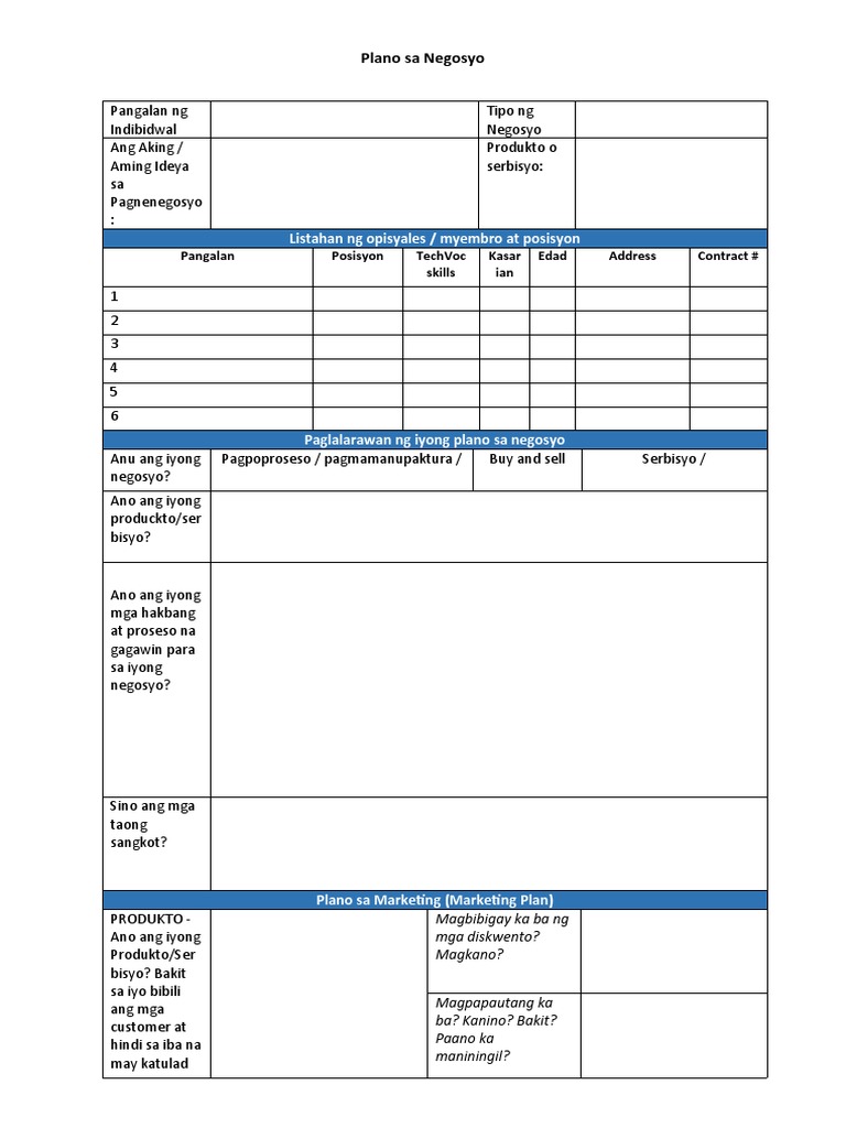 Business Plan Template - Docx Tagalog Version | PDF