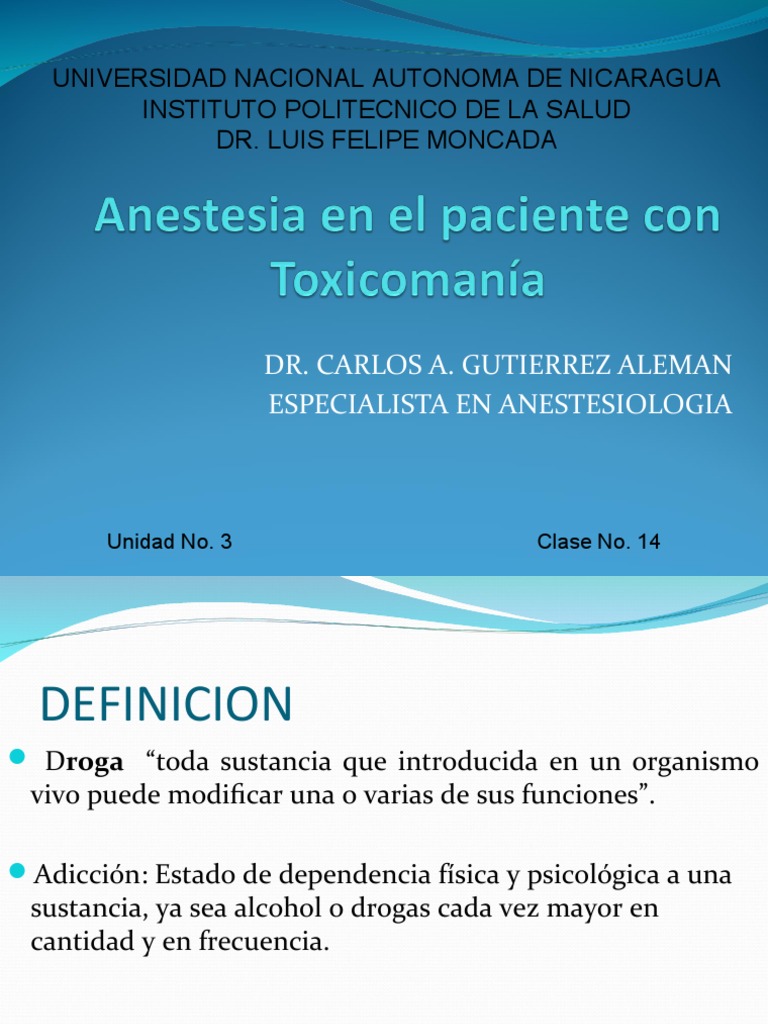 Toxicomania en Anestesia | PDF | Drogas | La dependencia de sustancias