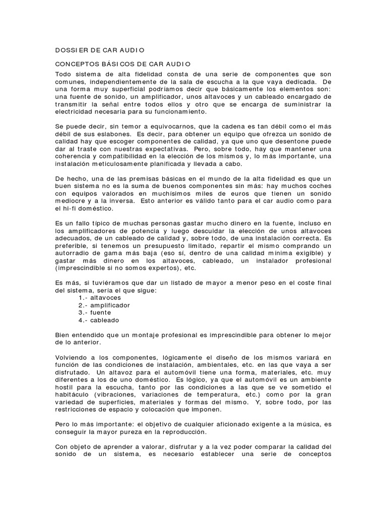 Dossier de Car Audio | PDF | Altoparlante | Amplificador