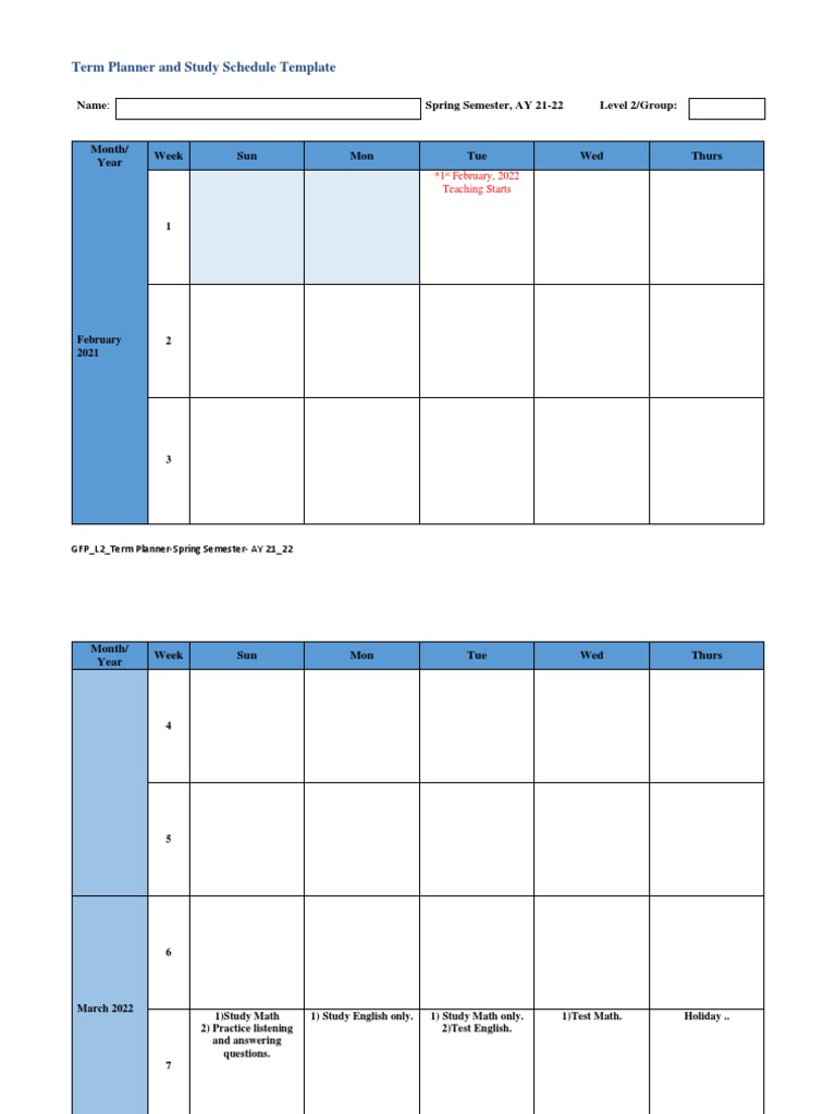 L2 Term Planner Study Schedule | PDF | Linguistics