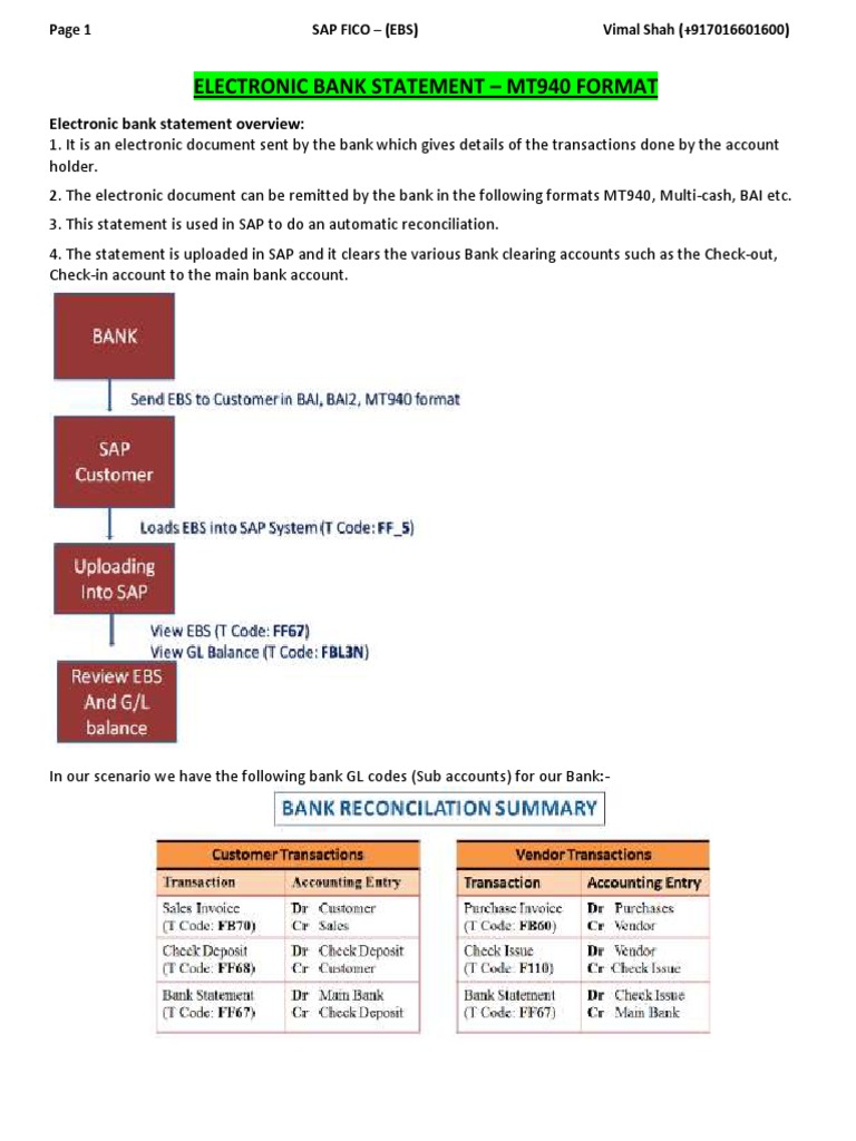 Electronic Bank Statement in SAP 1655307262 | PDF | Cheque | Banks