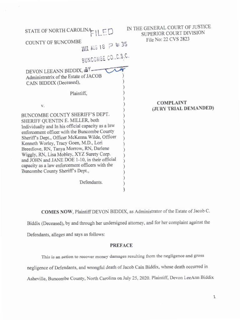 Jacob Biddix Wrongful Death Complaint | PDF | Damages | Negligence