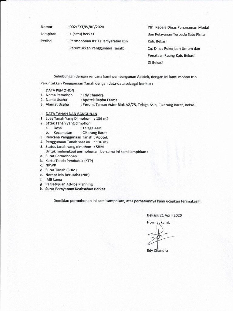 Permohonan IPPT - Edy Chandra | PDF