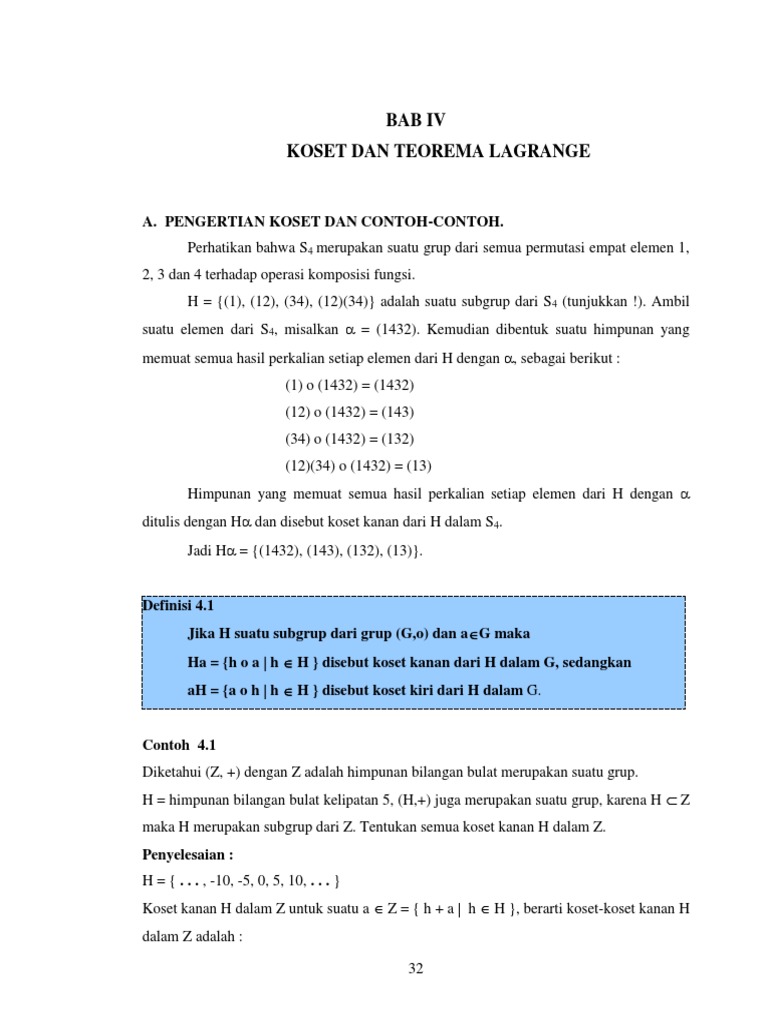 Bab 4 - Koset Dan Teorema Lagrange | PDF
