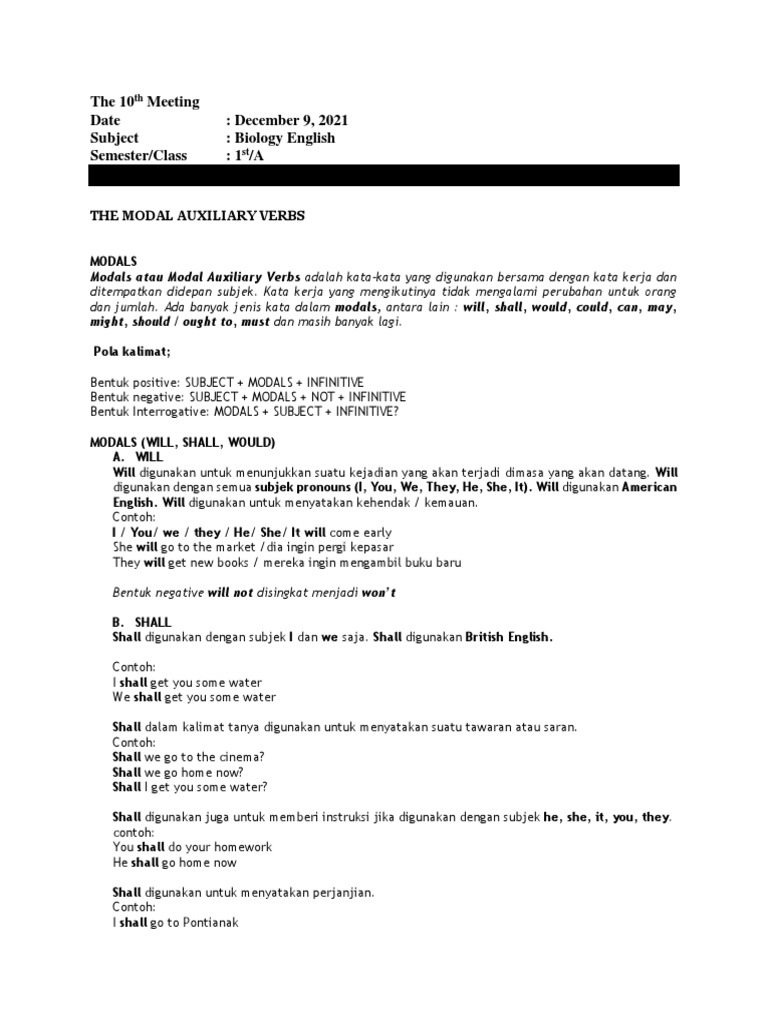 Modal Auxiliary Verbs | PDF