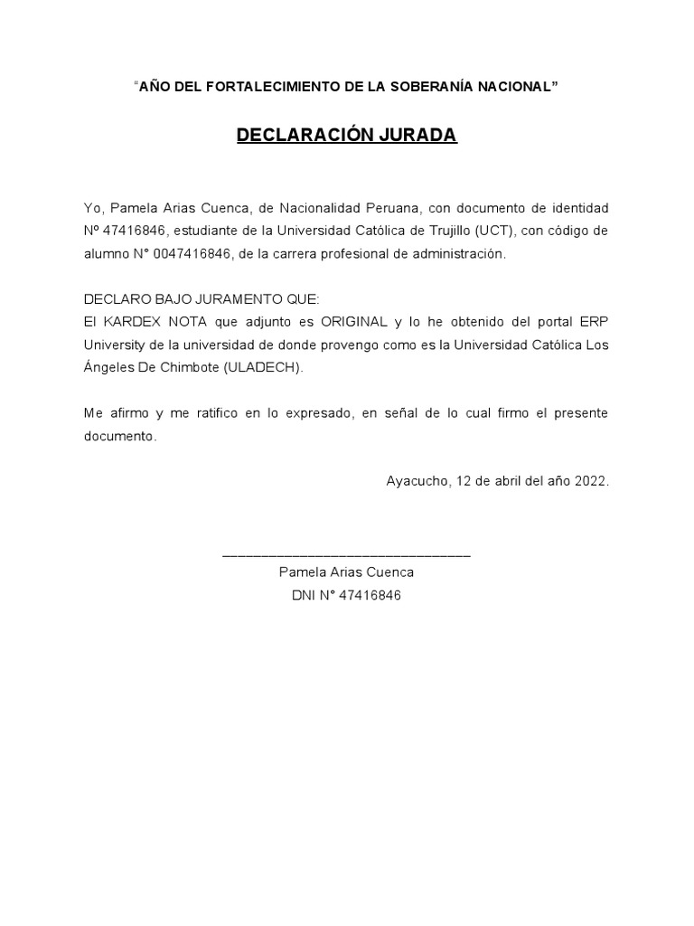 DECLARACIÓN JURADA | PDF