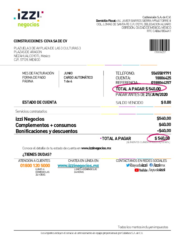 Comprobante de Domicilio Junio 2020 (Izzi) | PDF