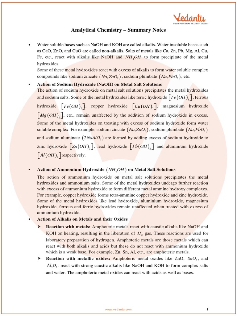 Class 10 Chemistry Chapter 4 Summary | PDF | Hydroxide | Sodium Hydroxide