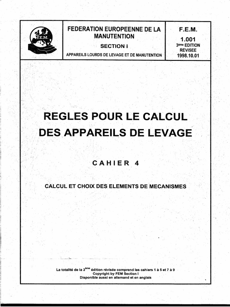 FEM 1.001 CAHIER 4 Calcul Et Choix Des Éléments de Mécanismes | PDF