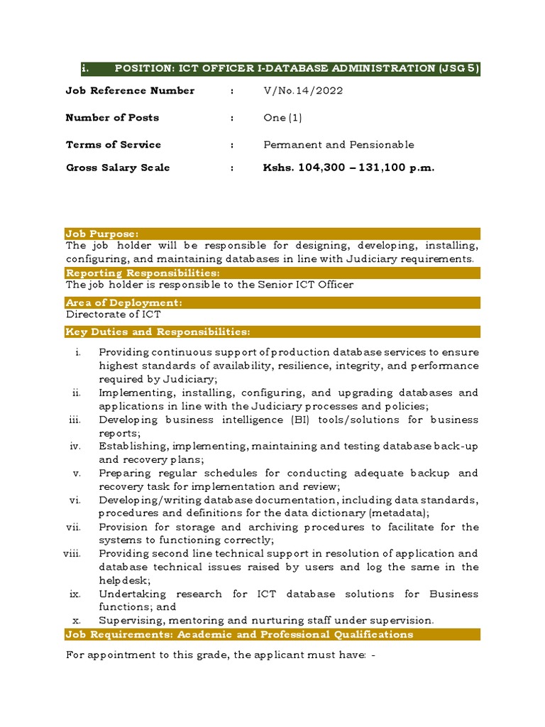 11.position Ict Officer I Database Administration JSG 5 | PDF ...