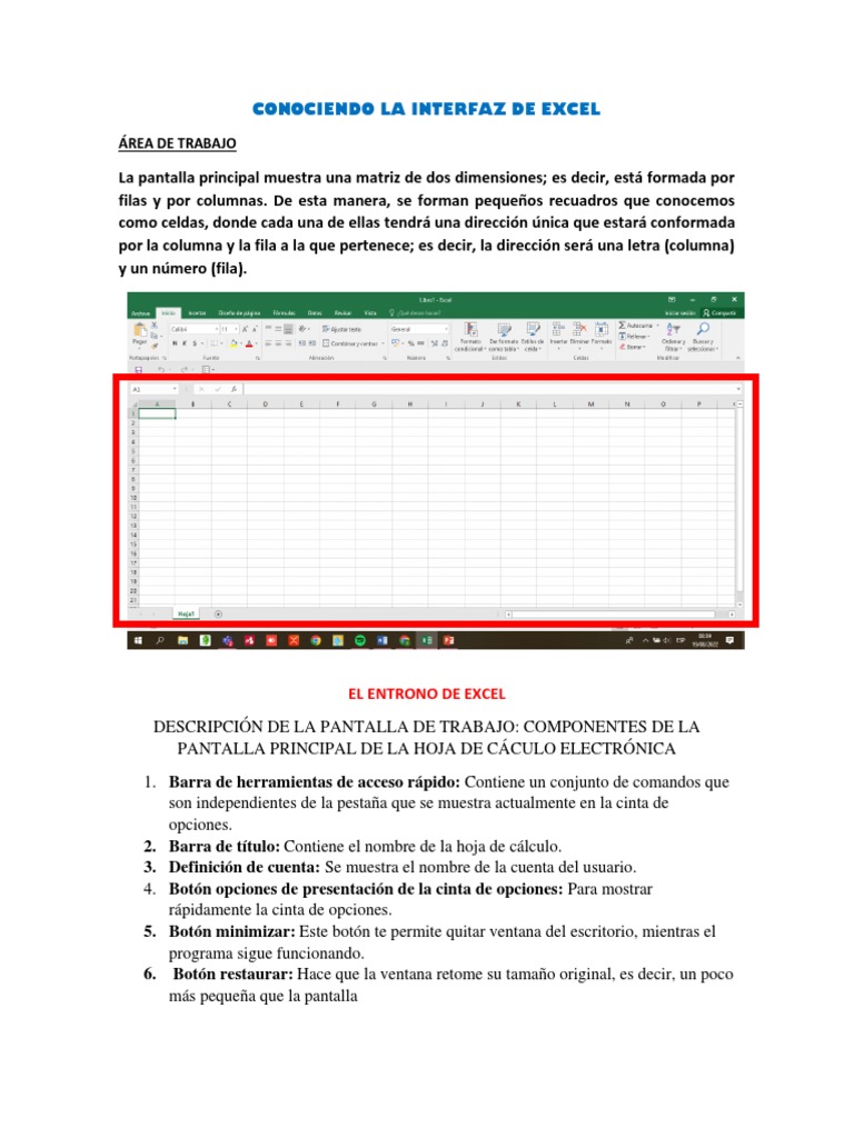 CONOCIENDO LA INTERFAZ DE EXCEL.19-08-22pdf | PDF | Microsoft Excel | Ventana (informática)