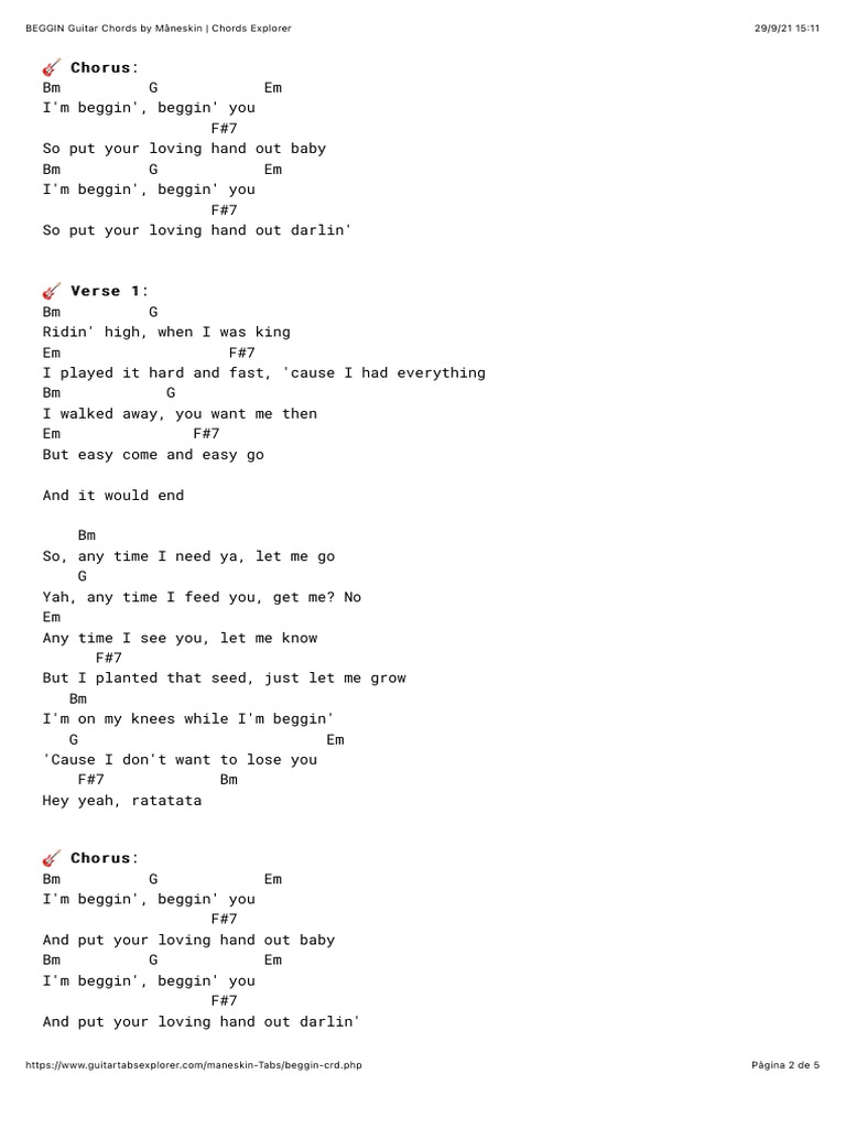 BEGGIN Guitar Chords by Måneskin - Chords Explorer | PDF | Song ...