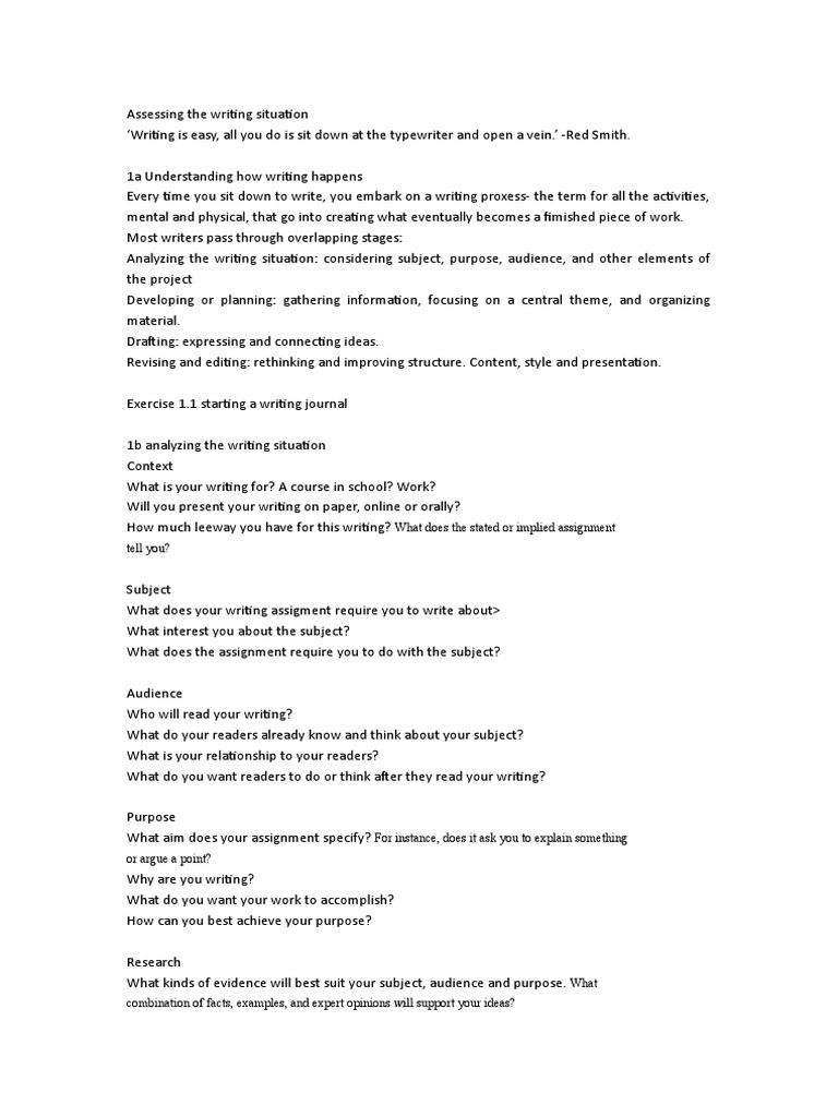Assessing The Writing Situation | PDF | Psychological Concepts ...