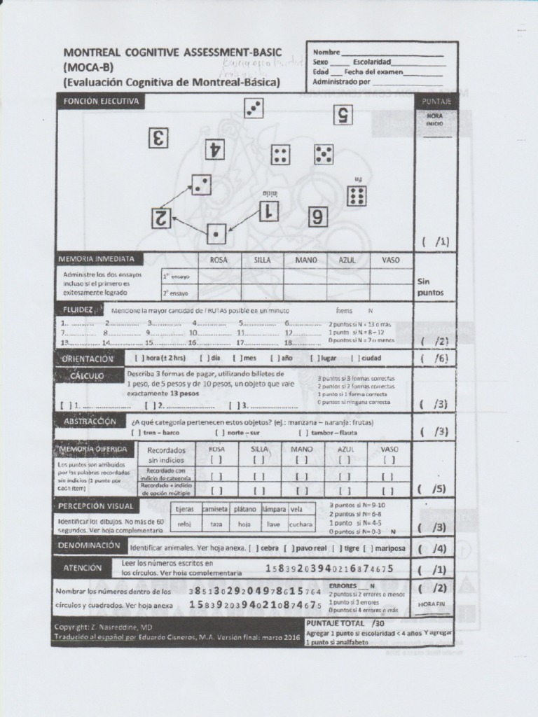 MOCA Baja Escolaridad | PDF