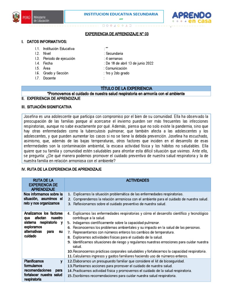 1° y 2° EXPERIENCIA DE APRENDIZAJE #3 | PDF | Evaluación | Aprendizaje