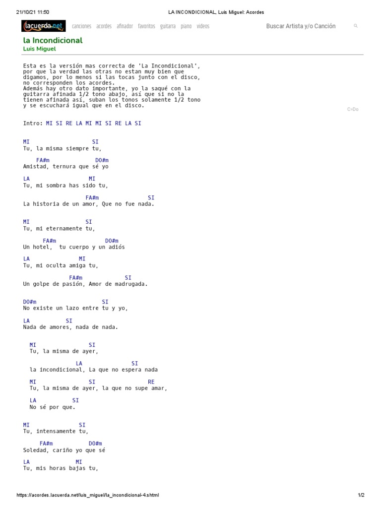 LA INCONDICIONAL, Luis Miguel - Acordes | PDF | Acorde (Música)