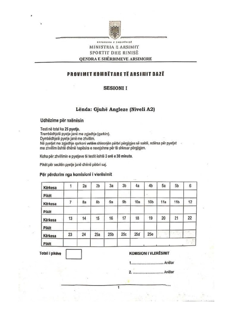 Provimi Anglishrt KL 9 2018 | PDF
