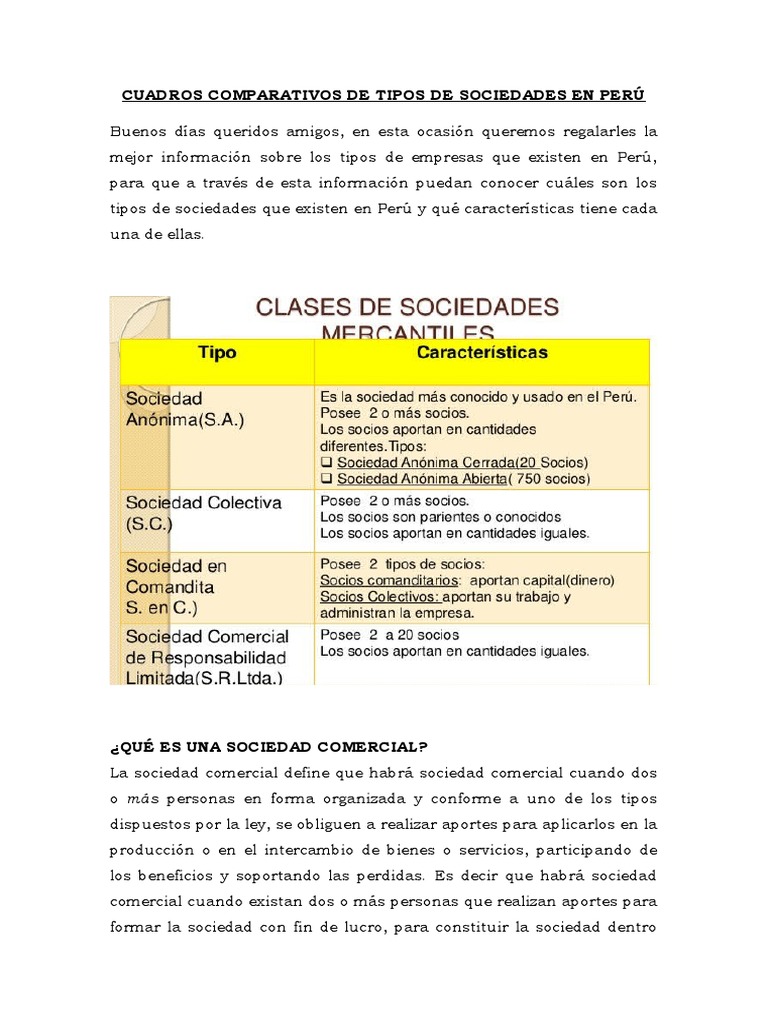 Cuadros Comparativos de Tipos de Sociedades en Perú | PDF | Sociedad | Sociedad de ...