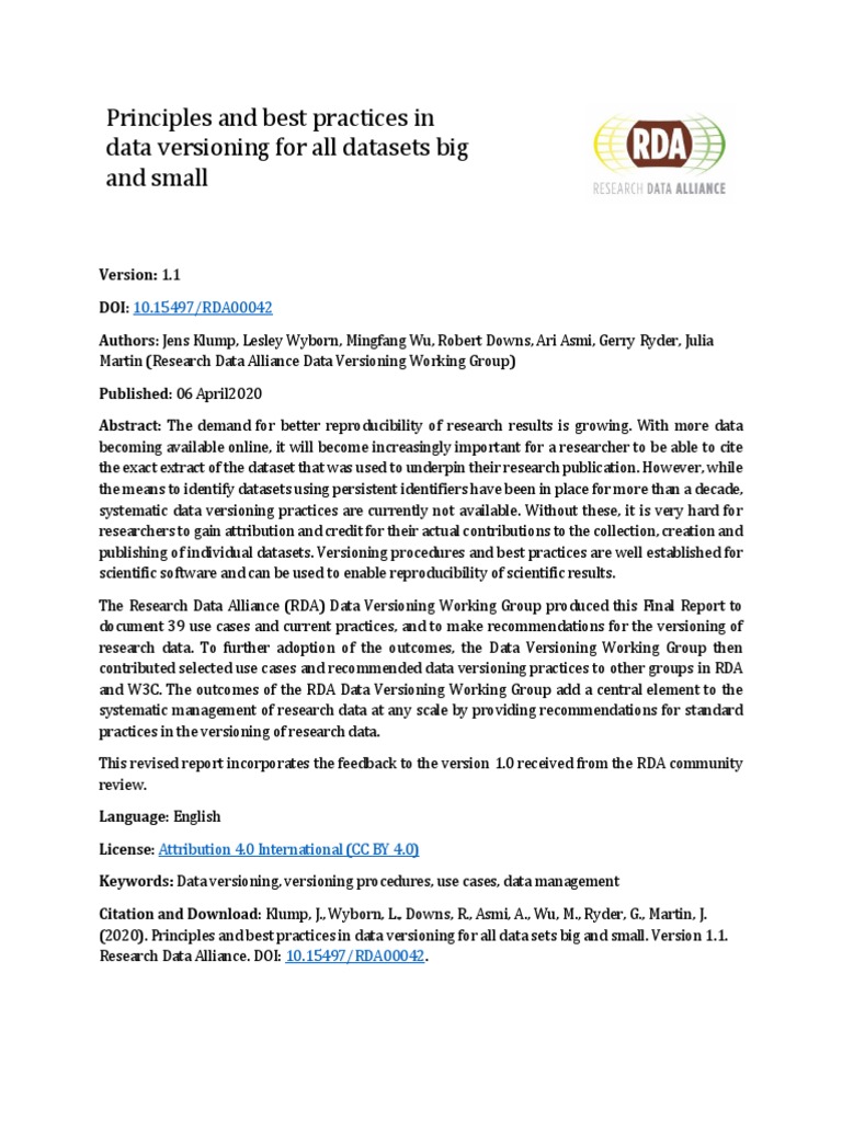 Data Versioning Principles Best Practices | PDF | Conceptual Model ...