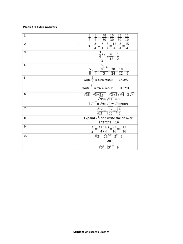 Extra Practice Material Week 1.1 Answers | PDF
