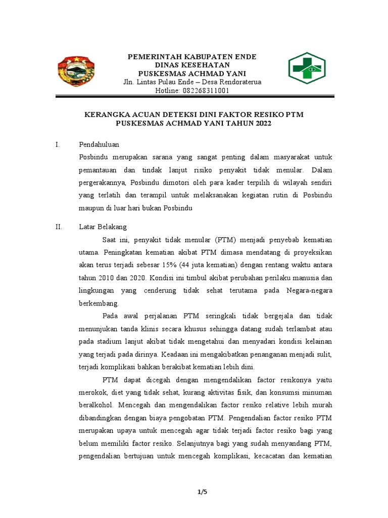 Kerangka Acuan Deteksi Dini Faktor Resiko PTM | PDF