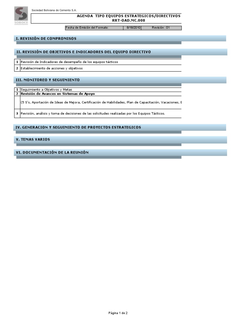 Rrt-Oad - MC.008 Agenda Tipo Equipos Direct | PDF