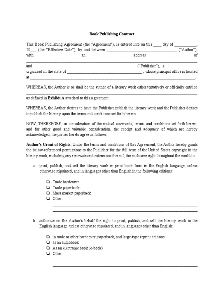 PDF Template Book Publishing Contract Template | PDF | Author | Royalty ...