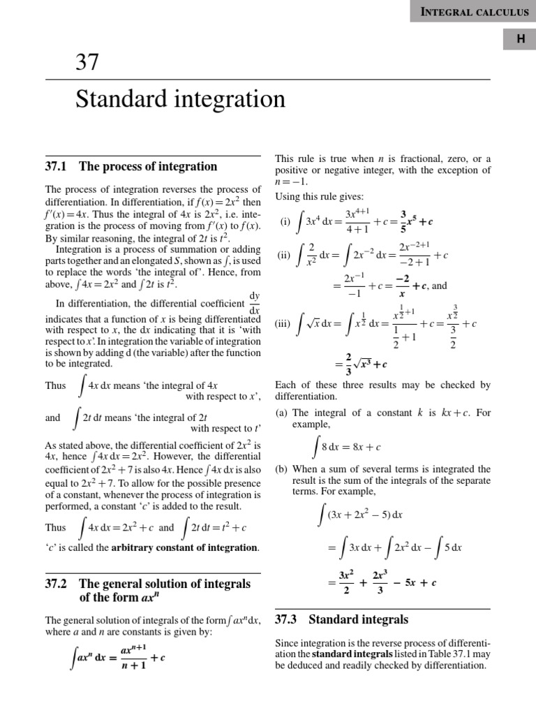 Standard Integration | PDF | Integral | Elementary Mathematics