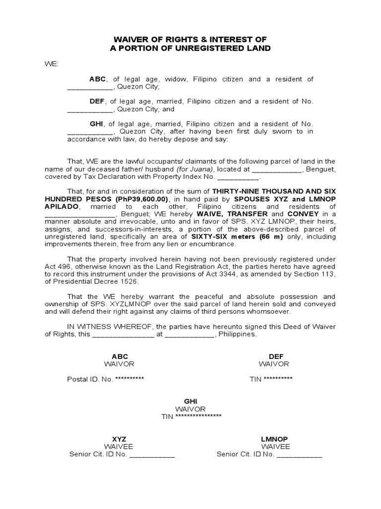 Waiver of Rights Over Unregistered Land | PDF | Environmental Law | Law ...