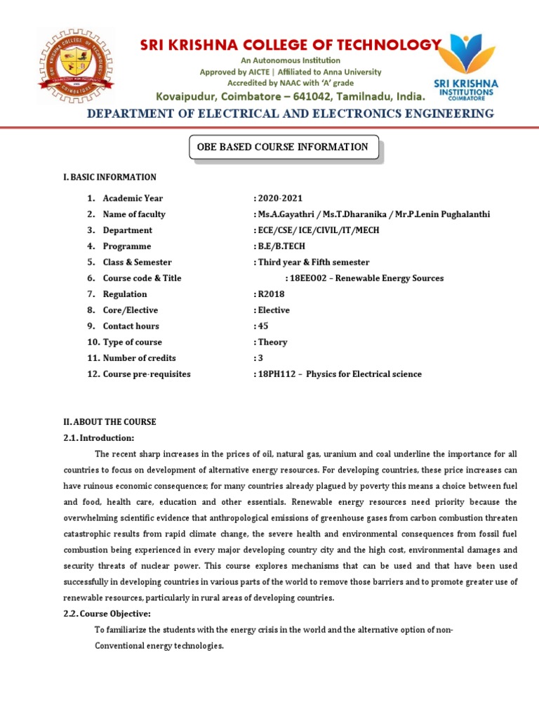 Renewable Energy Course Overview | PDF | Renewable Energy | Energy ...