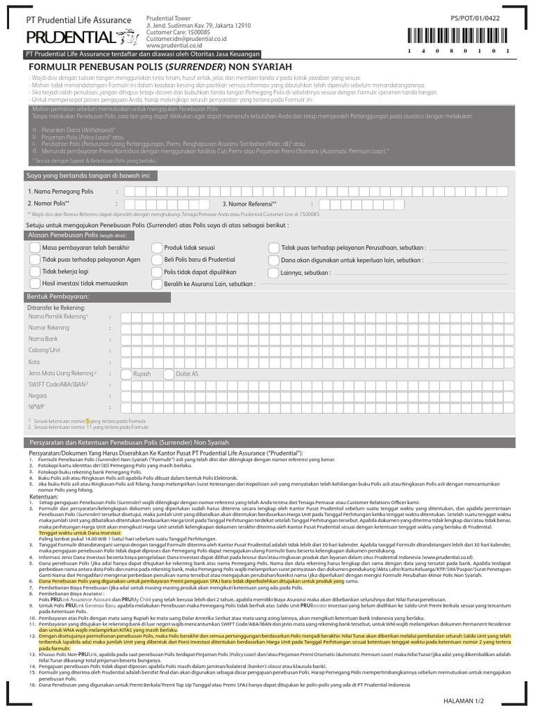 Formulir Surrender - PRU | PDF