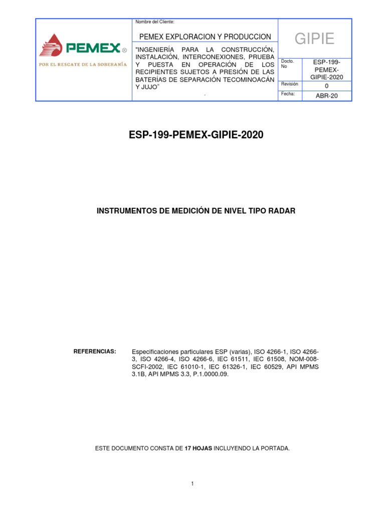 Esp 199 Pemex Gipies 2020 | PDF | Ingenieria Eléctrica | Líquidos