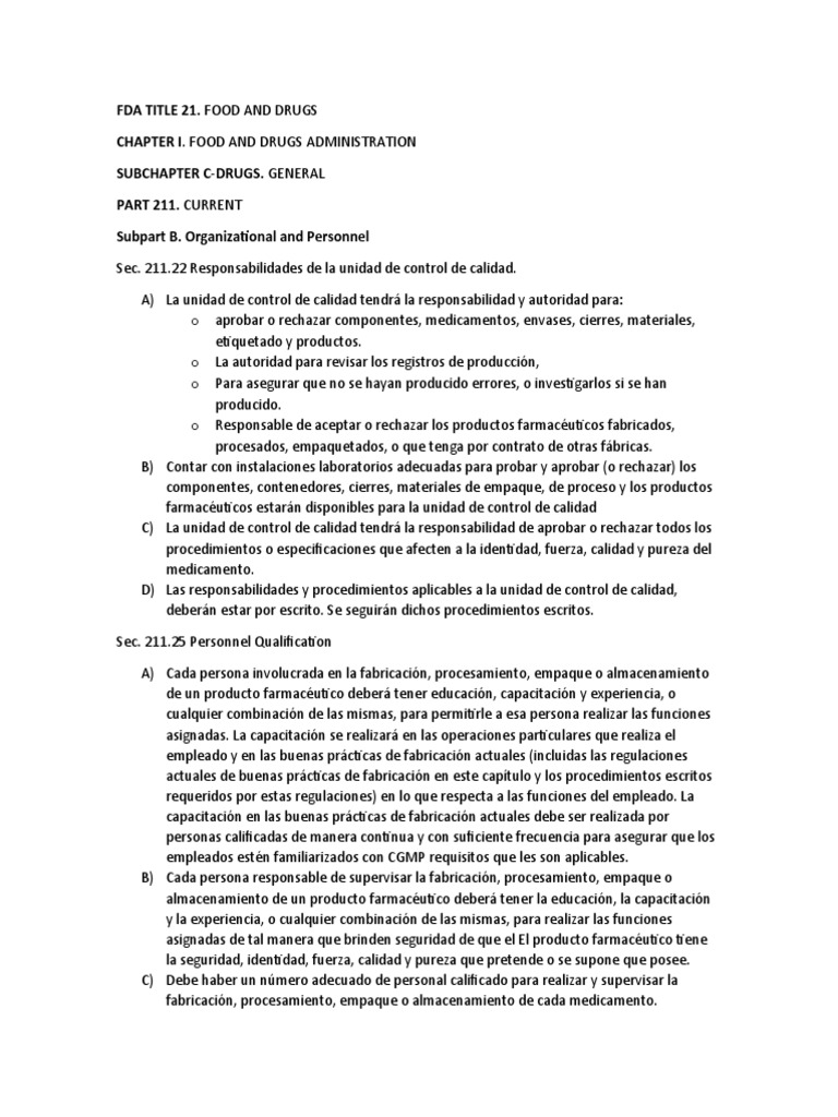 FDA TITLE 21. FOOD AND DRUGS PART 211 Finished Pharmaceuticals | PDF ...