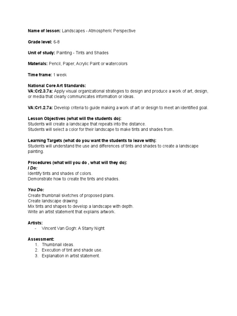 2d Lesson Plan-Landscape Atmospheric Perspective | PDF | Paintings ...
