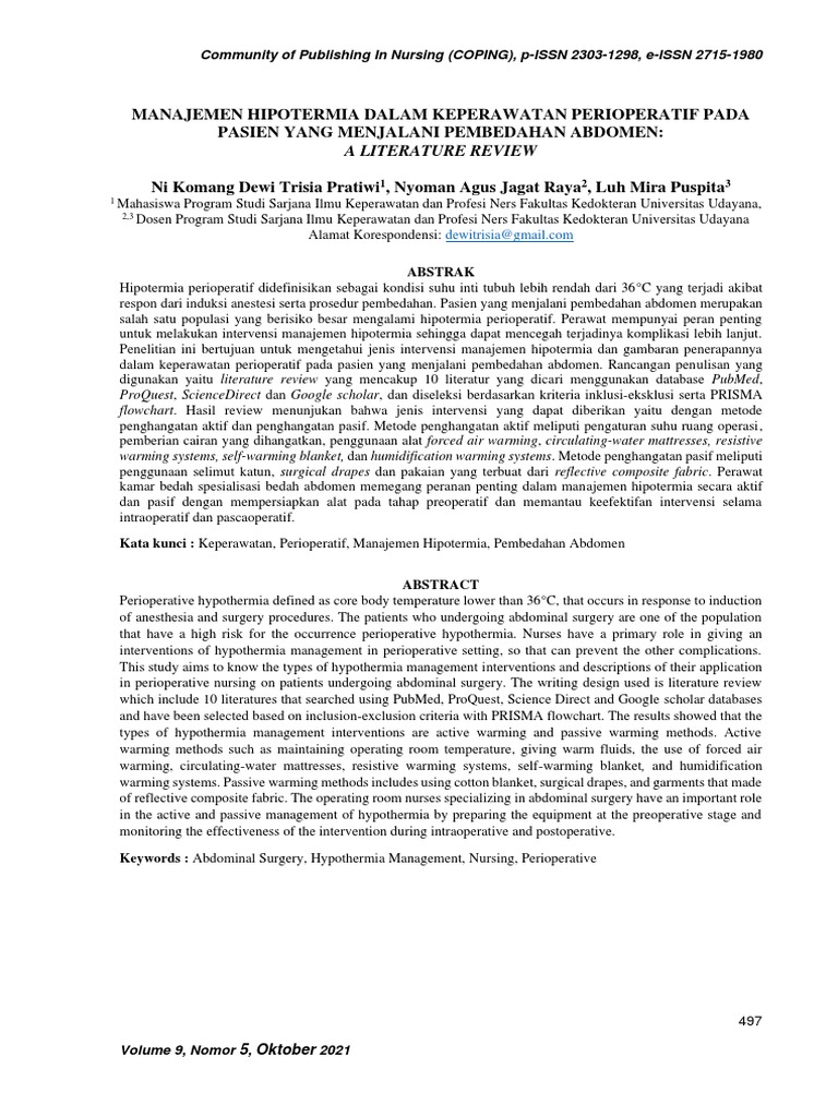 Manajemen Hipotermia Dalam Keperawatan Perioperatif | PDF