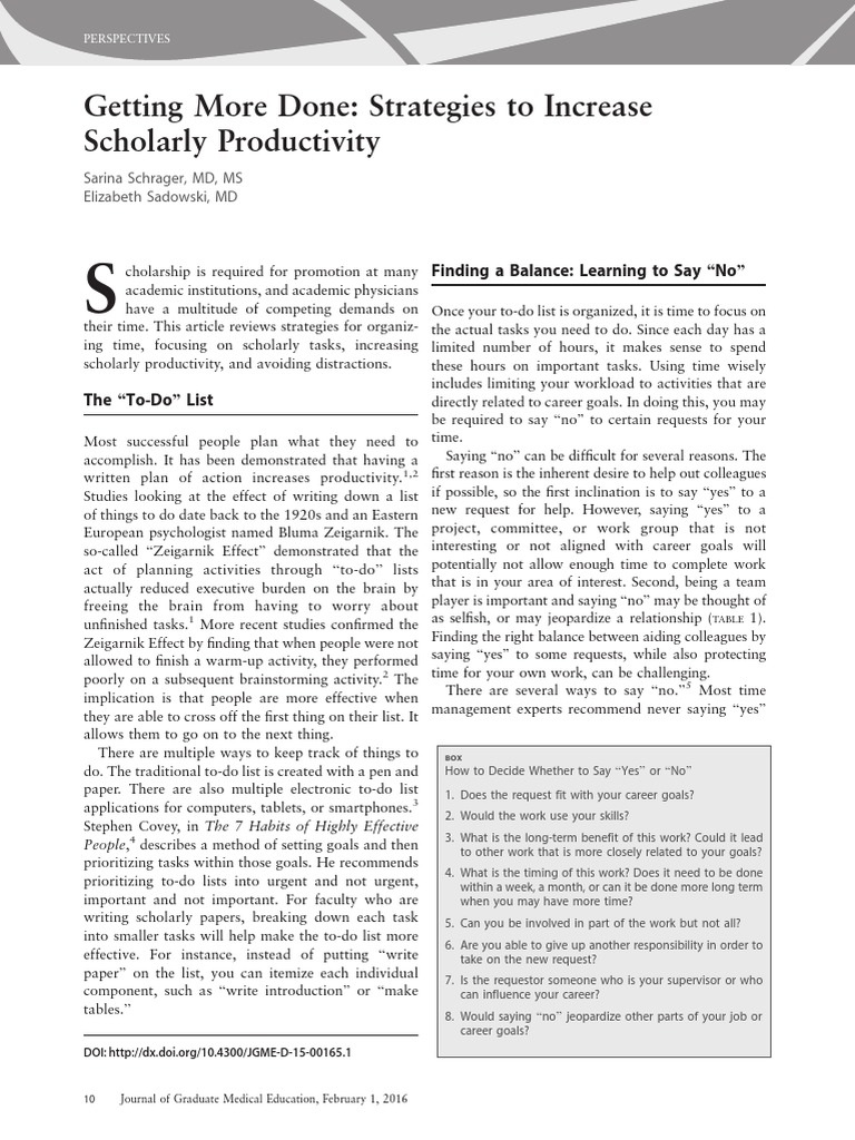 Getting More Done: Strategies To Increase Scholarly Productivity | PDF ...