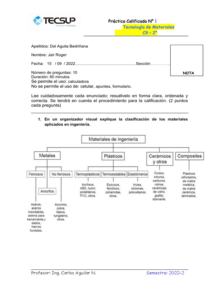 Formato Práctica Calificada (1) Tecnologia de Los Materiales Tecsup | PDF | Arrabio | Acero