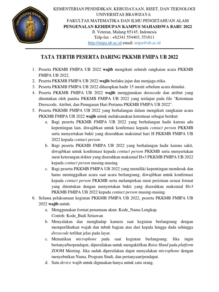 Tata Tertib PKKMB FMIPA UB 2022 | PDF | Bisnis