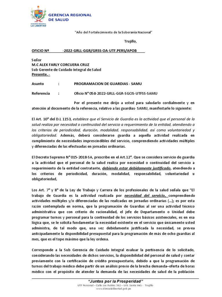 Oficio Programacion de Guardias | PDF | Programas sociales | Servicios públicos