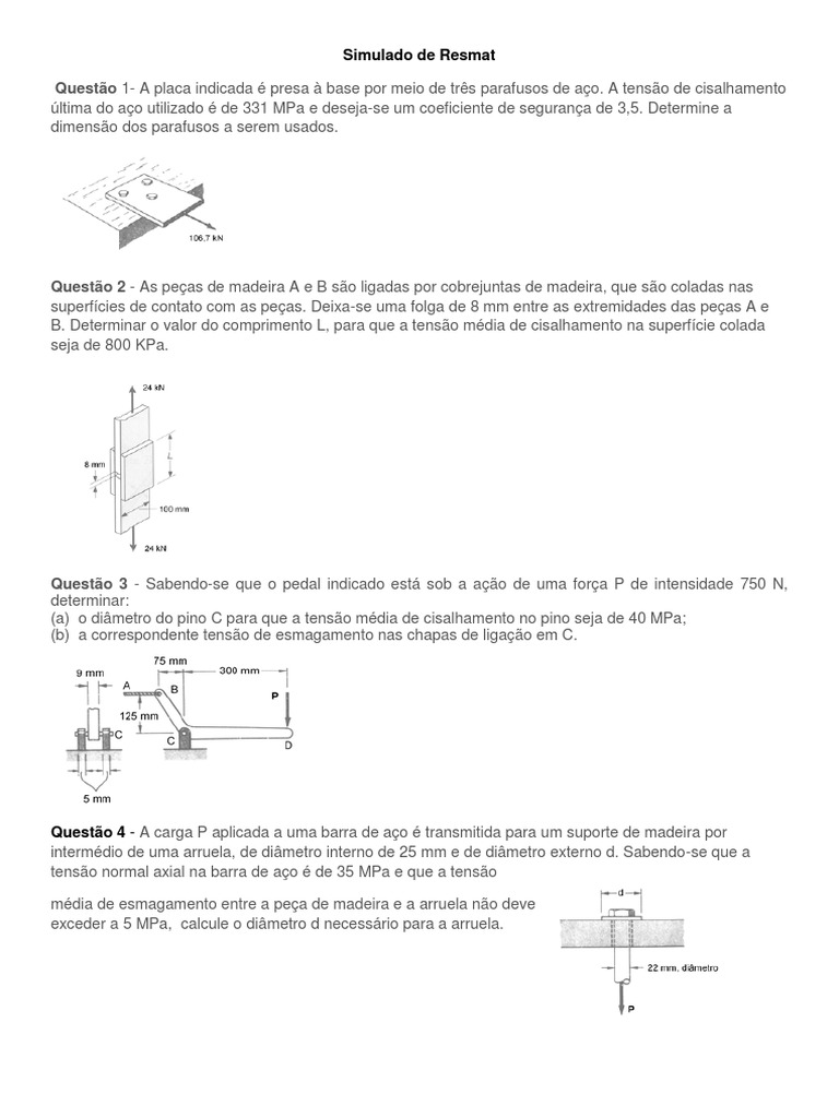 1 Simulado De Resmat Pdf Estresse Mecânica Aço