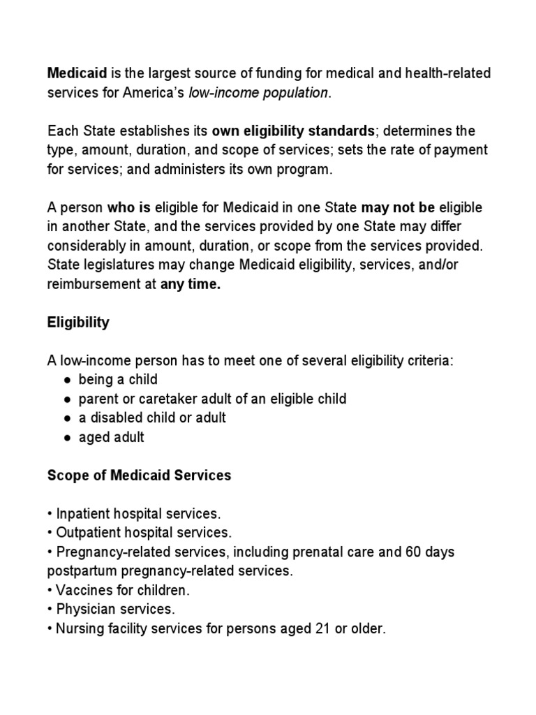 Medicaid Eligibility and Services Guide | PDF | Social Science | Self ...