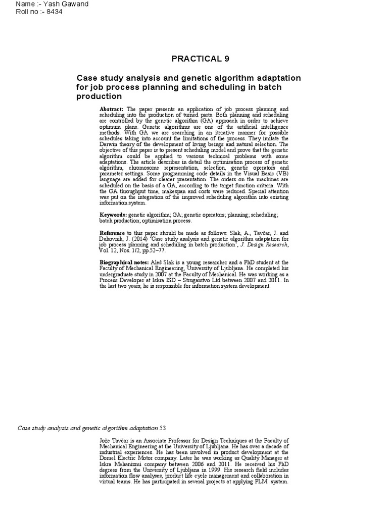 Ai Prac 9 Pdf Genetic Algorithm Scheduling Production Processes