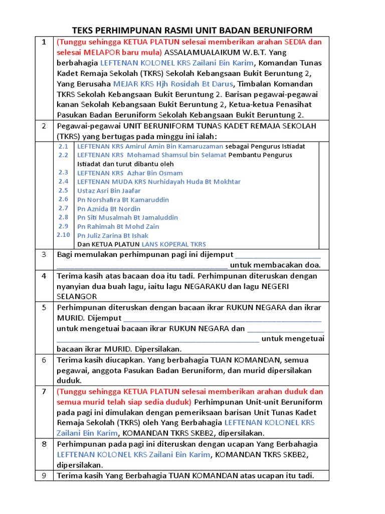 Teks Perhimpunan Rasmi Unit Badan Beruniform | PDF